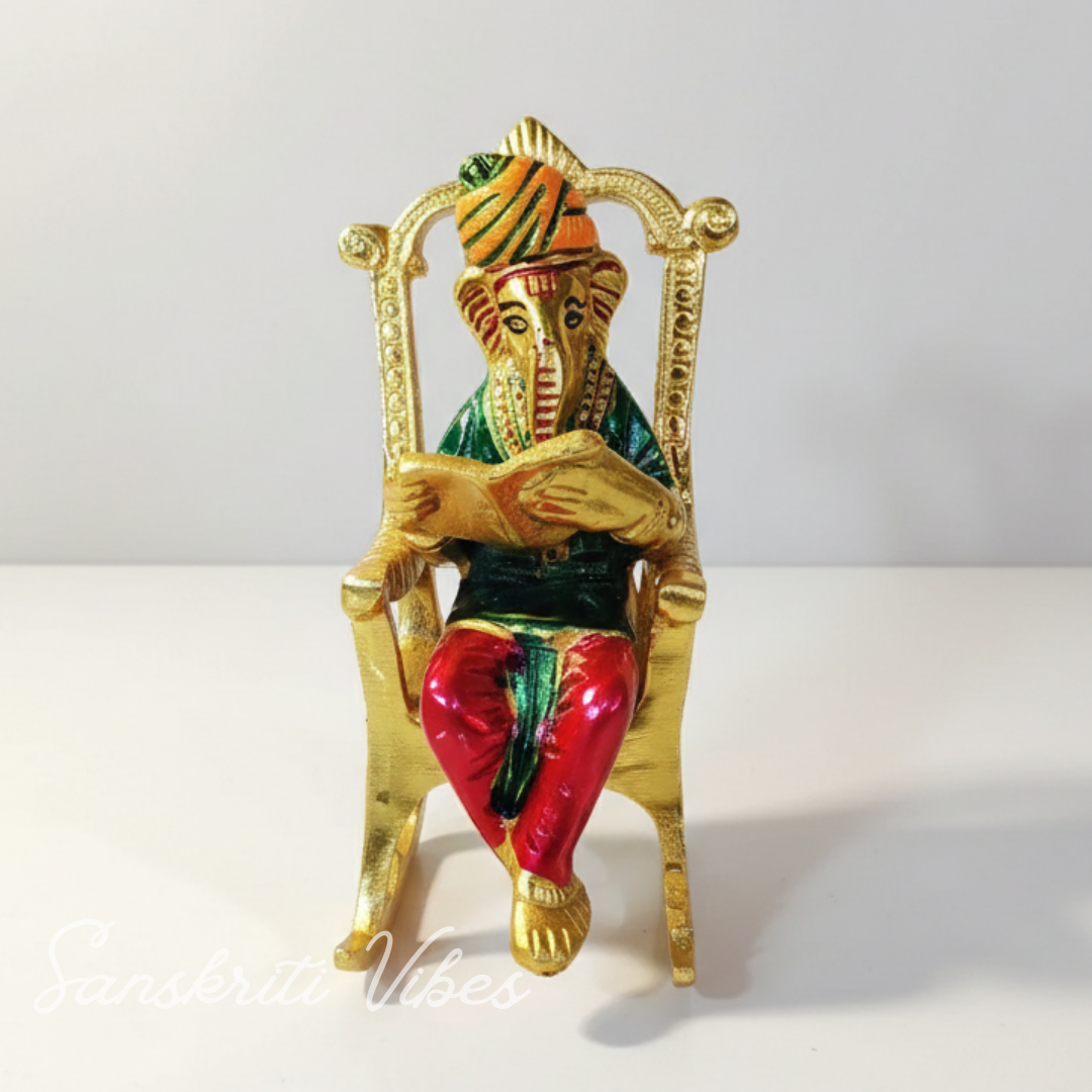 Modern Chair Ganesha Metal Statue Reading Ramayan with Meenakari Work ...