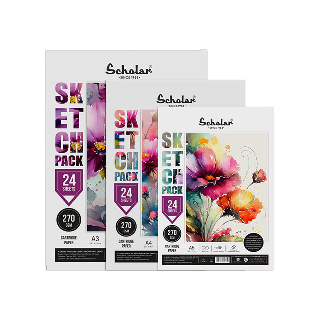 Scholar Heavyweight Sketch Pack Loose Drawing Paper Sheets 270 GSM ...