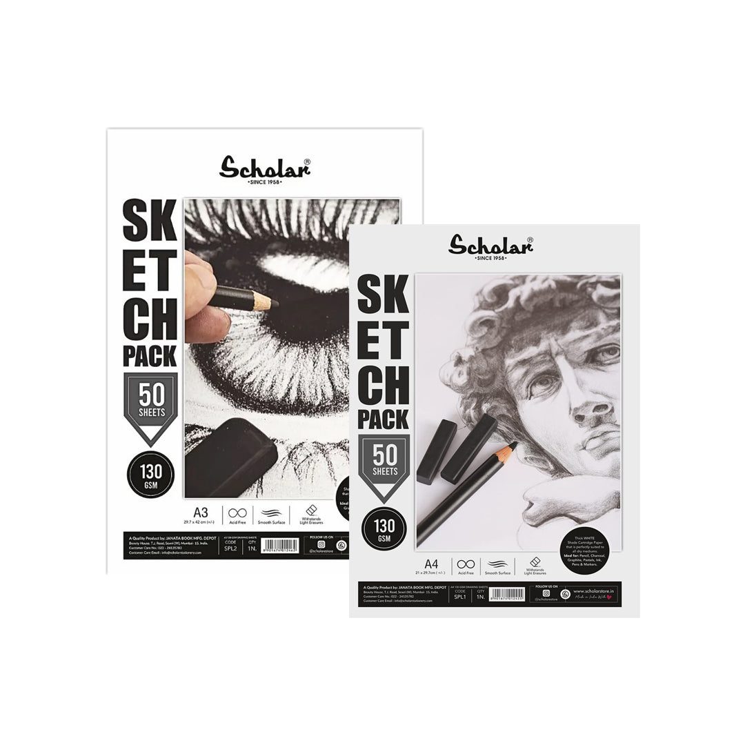 Scholar White Cartridge Drawing Paper Loose Sketch Sheets 130 GSM ...