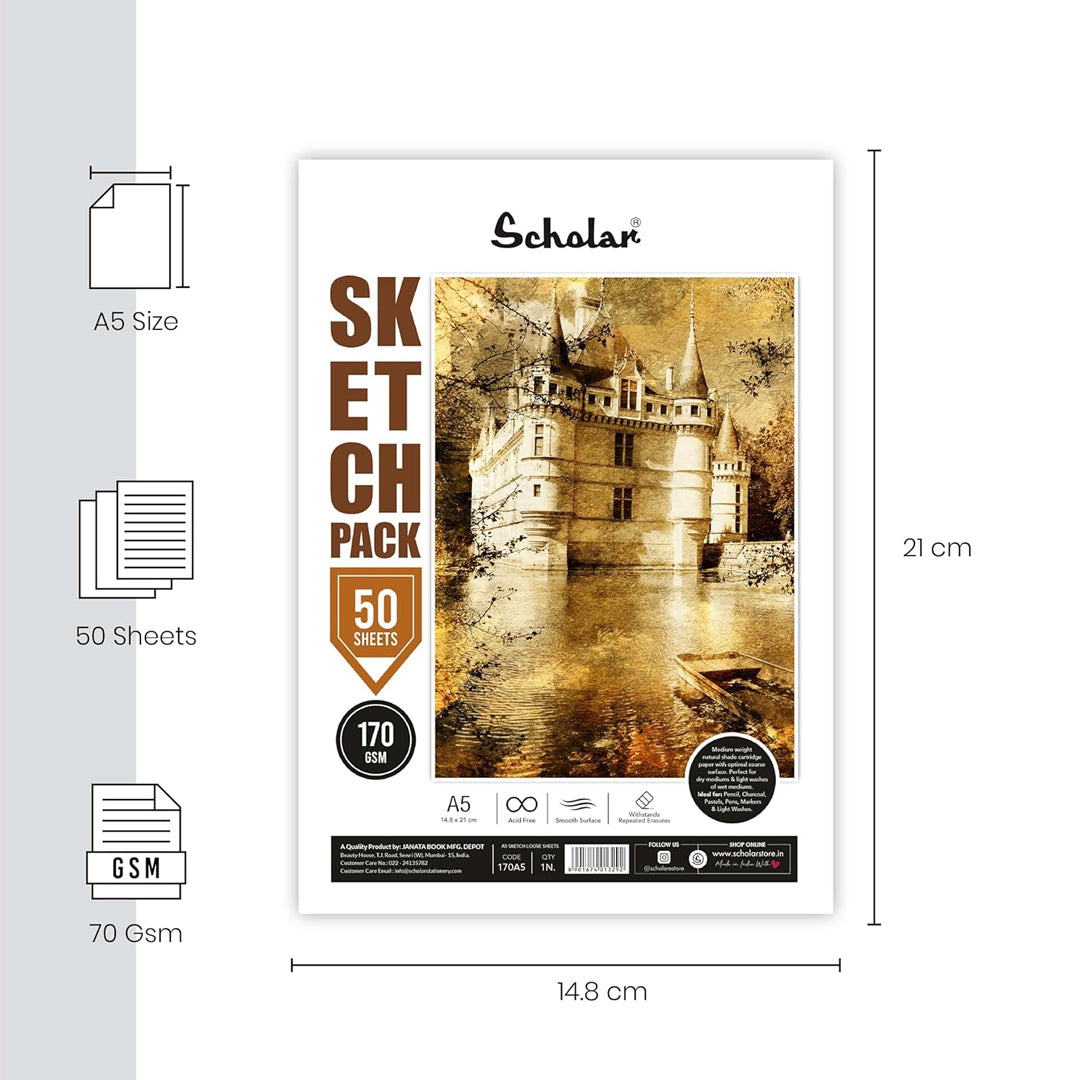 Scholar Sketch Pack Loose Drawing Paper Sheets 170 GSM | Retail Maharaj