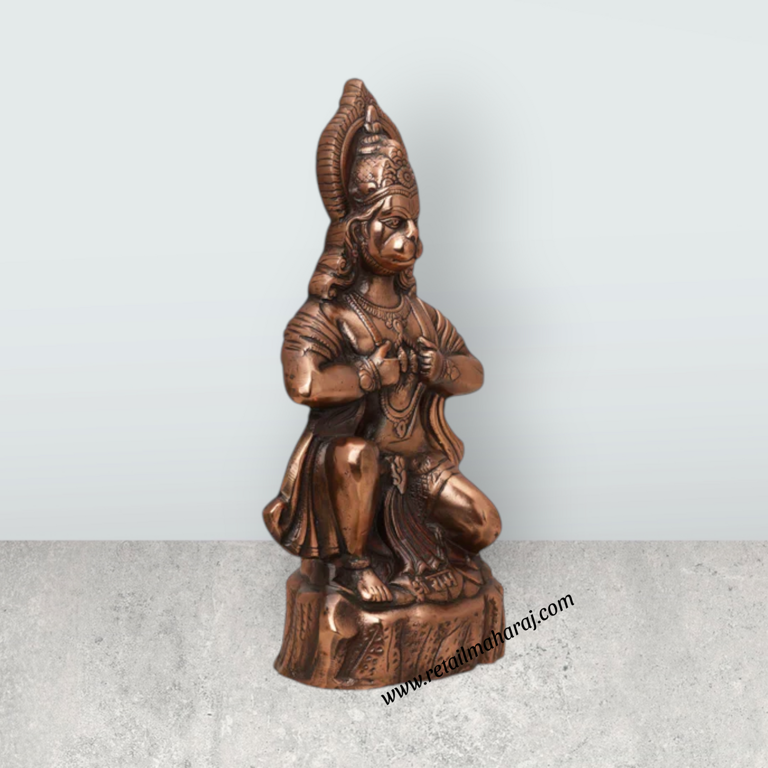 Anjaneya Statue Mandir On Base - 16 x 9 Inches | Hanuman Statue/ Coppe