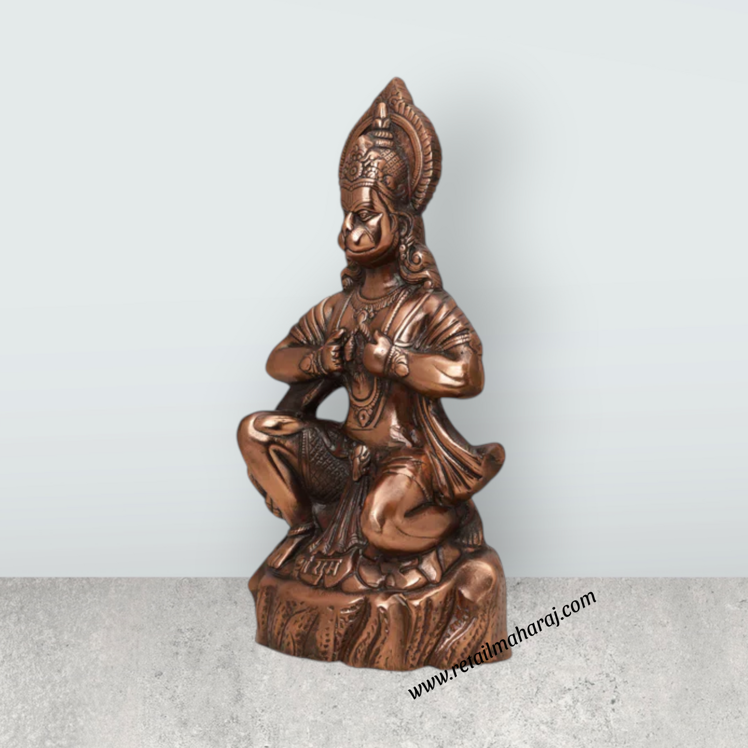 Anjaneya Statue Mandir On Base - 16 x 9 Inches | Hanuman Statue/ Coppe