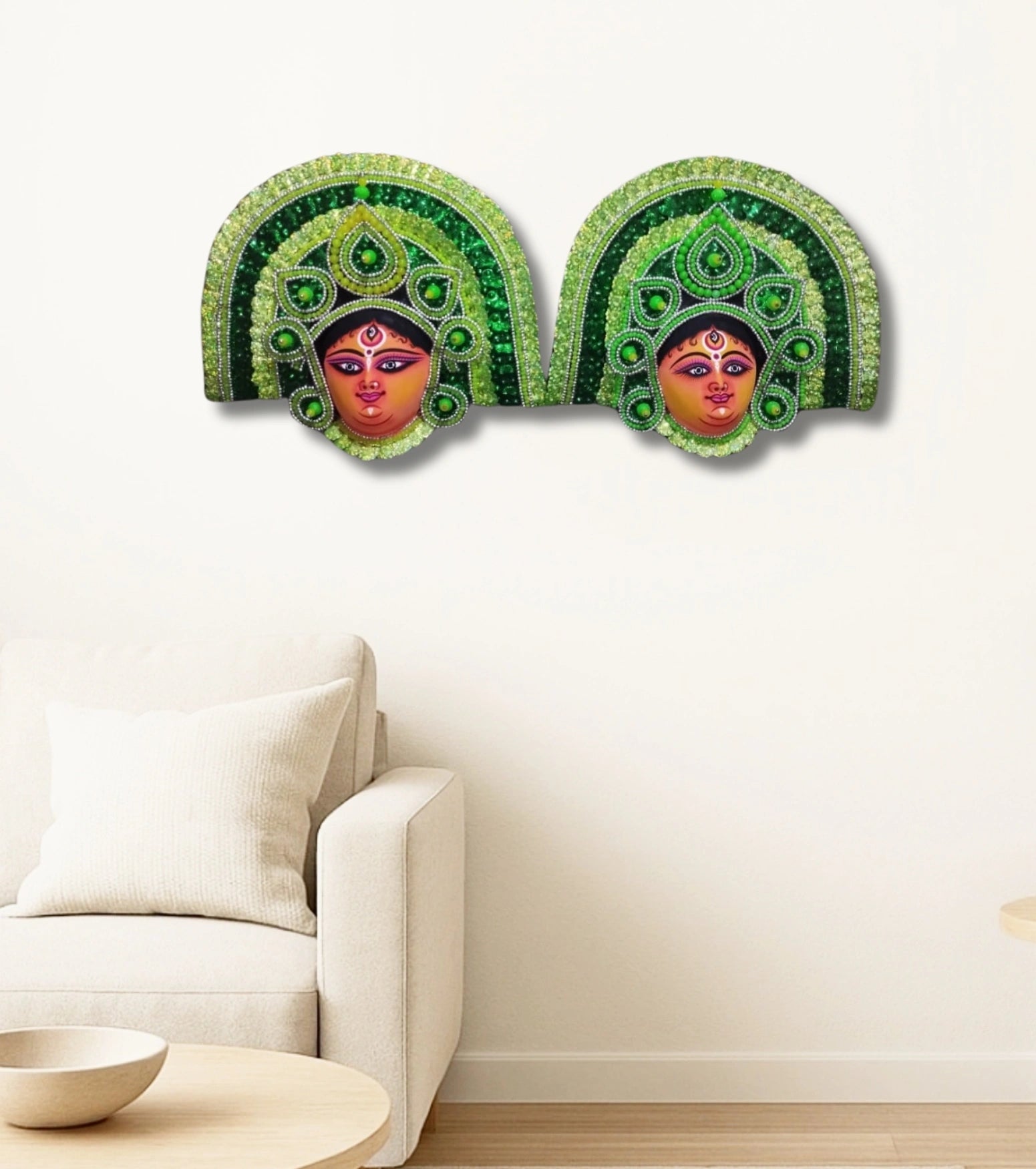 Shobhā Shakti – Green Devi Mukhosh Pair – Traditional Purulia Folk Art ...