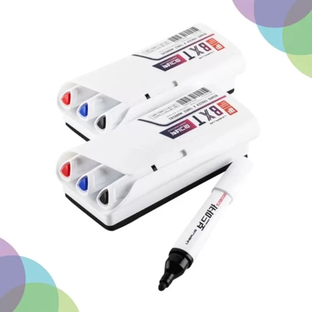 Lineplus White Board Duster with 3 Markers for Classroom and Office Us
