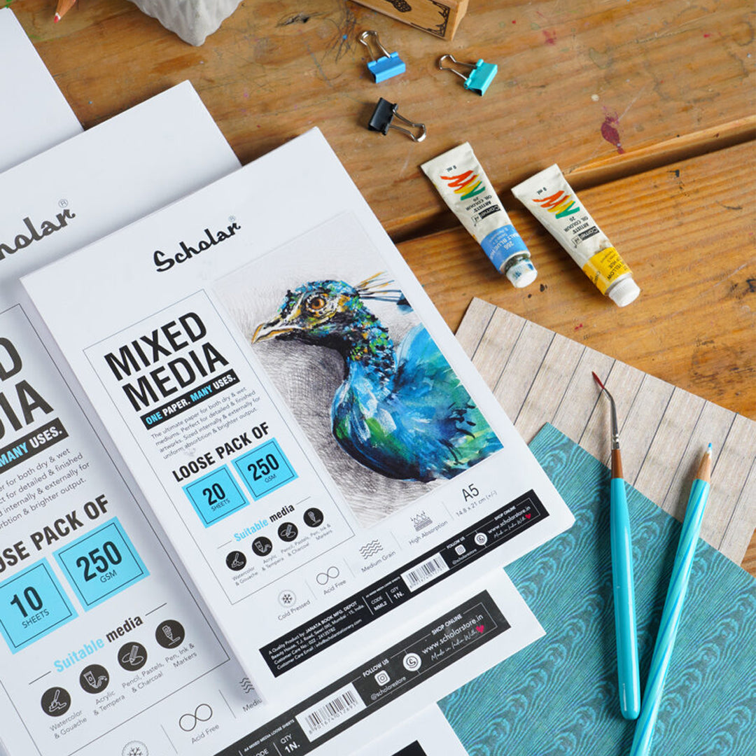 Scholar Mixed Media Paper Loose Sheets 250gsm for Wet and Dry Art ...