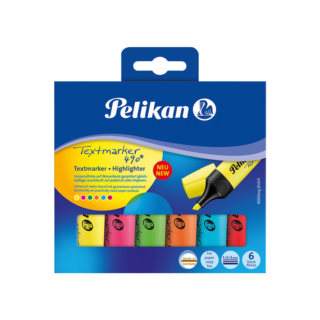 Pelikan Textmarker 490 Highlighter Set of 6 Assorted Colors | Retail ...